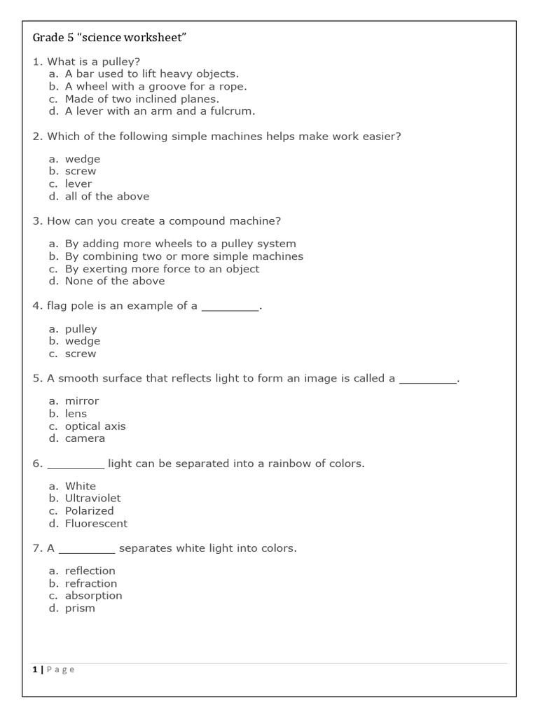 Grade 5 Final Science Worksheet | PDF | Moon | Eclipse