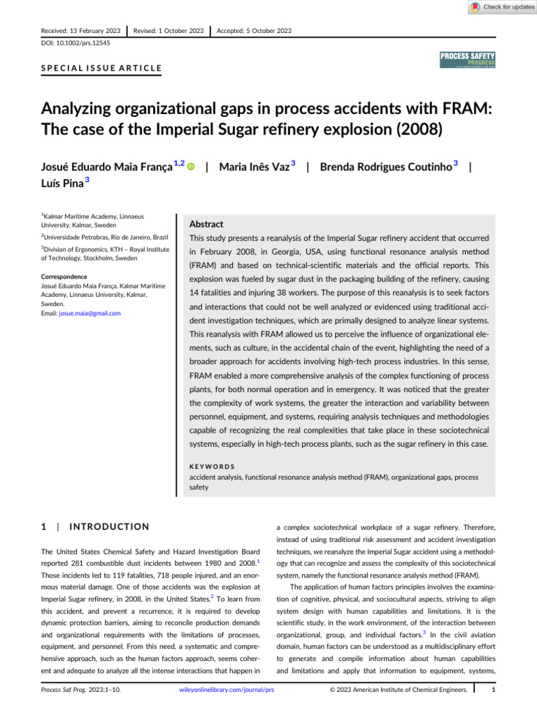 Analyzing Organizational Gaps in Process Accidents With FRAM - Imperial ...