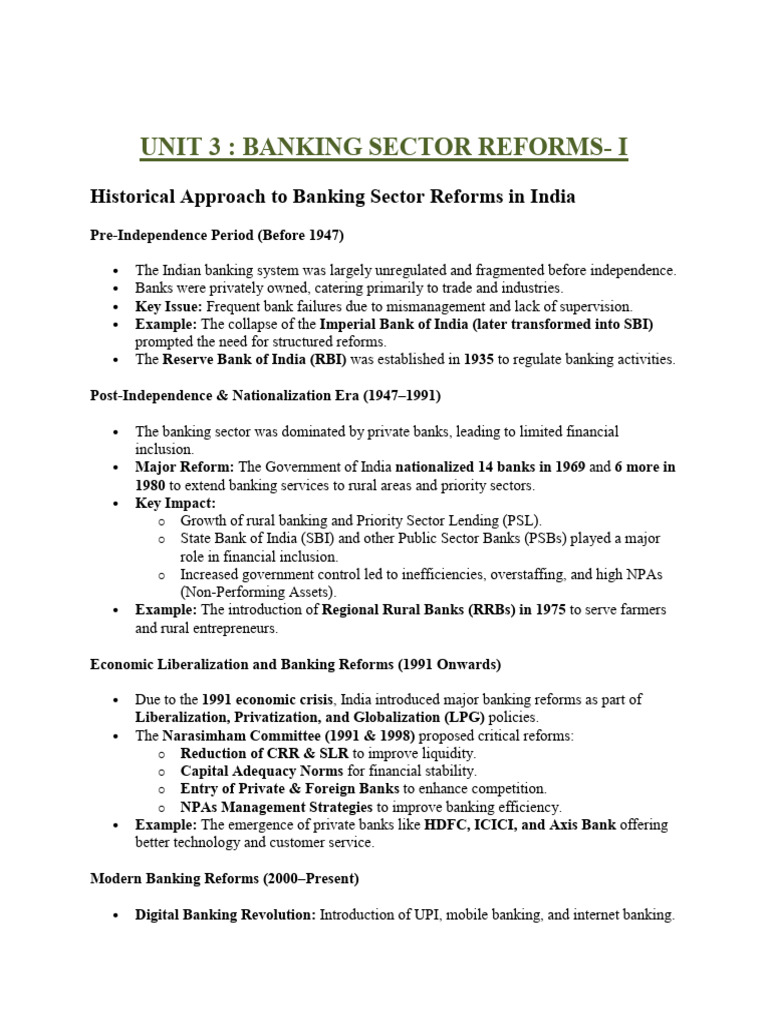 Unit 4 Banking Sector Reforms - I | PDF | Reserve Bank Of India | Banks
