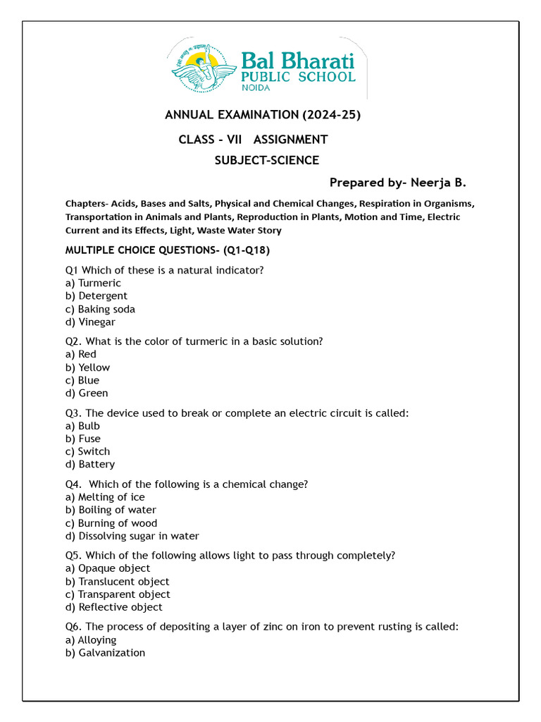 ANNUAL EXAMINATION ASSIGNMENT Class 7 2024-2025 | PDF | Cellular Respiration | Breathing