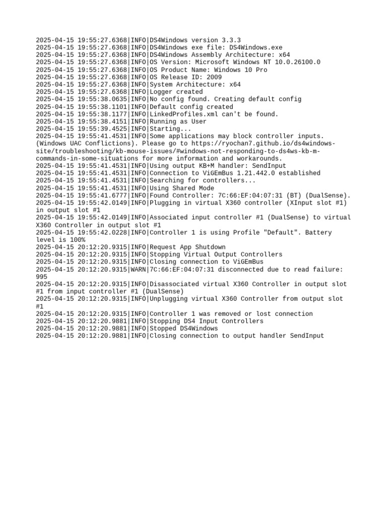 Ds4windows Log 20250415.0 | PDF