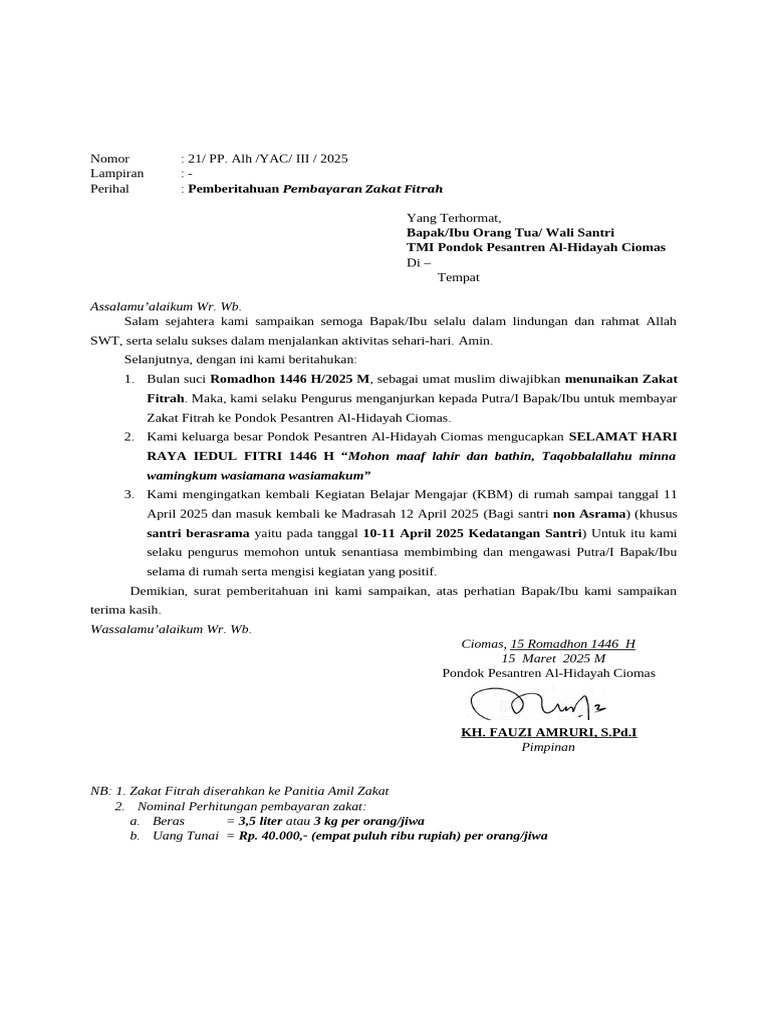 Surat Zakat Fitrah | PDF