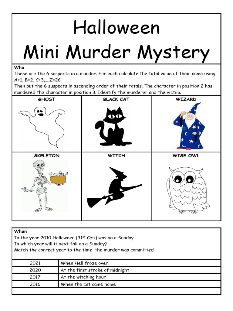 Halloween Mini Murder Mystery | PDF | Mathematics | Arithmetic
