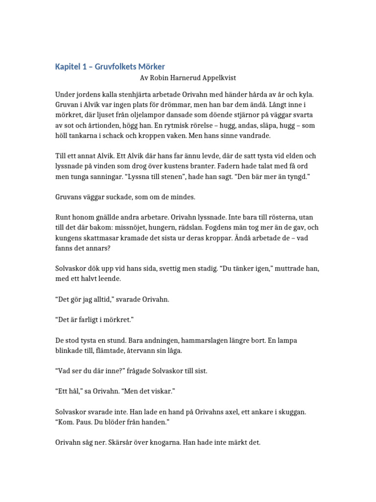 Kapitel 1 Sida 1 Gruvfolkets Morker Robin Harnerud Appelkvist | PDF
