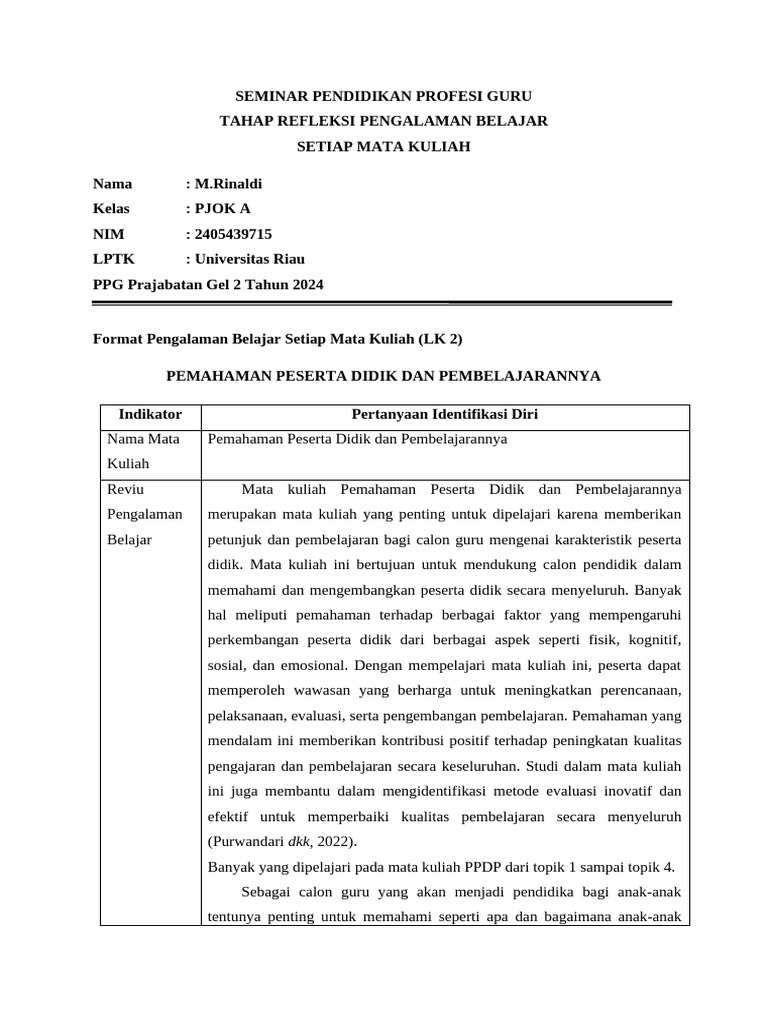 Jurnal Refleksi - M.Rinaldi - PPDP | PDF