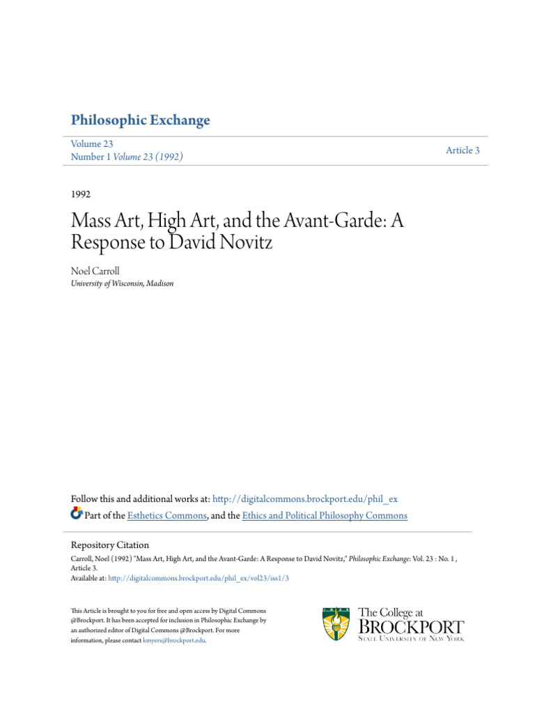 Mass Art, High Art, and The Avant-Garde | PDF | Theory | Jane Austen