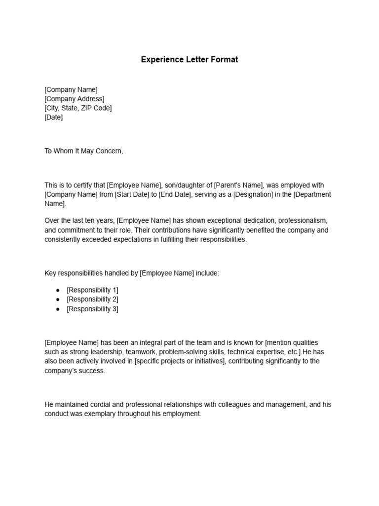 Experience Letter Format | PDF
