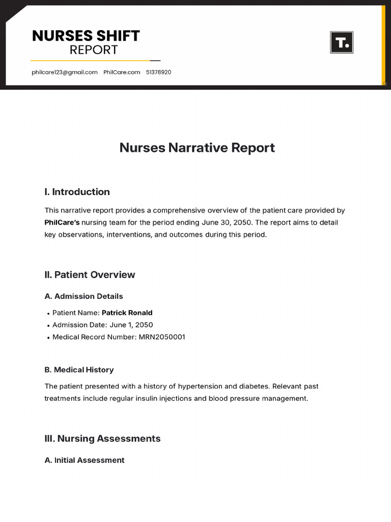 Nurses Narrative Report Template | PDF