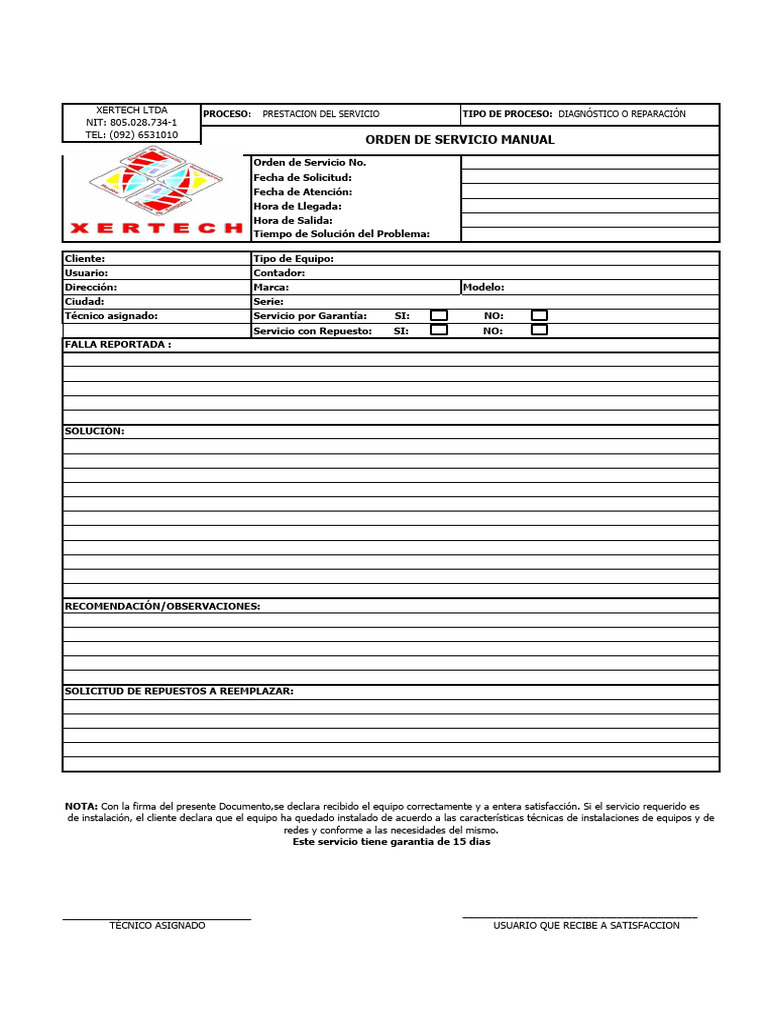 Orden de Servicio Manual | PDF