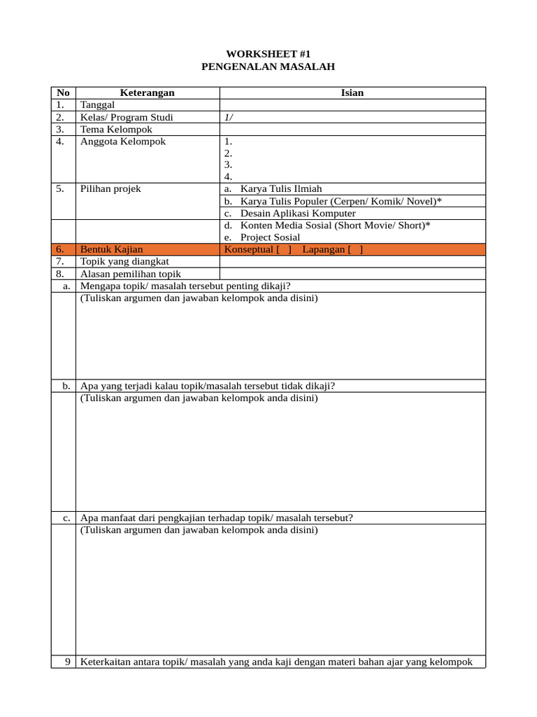Worksheet #1 - Pengenalan Masalah | PDF