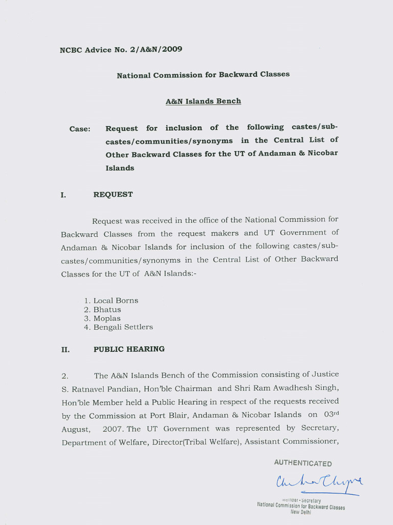OBC Court Docment Andaman NCBC Commission | PDF