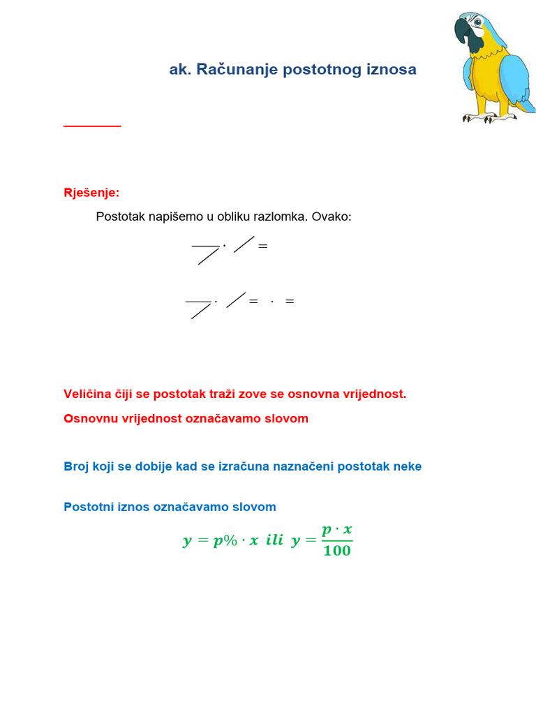 Postotci Od Teroije Do Zadataka 6 Razred | PDF