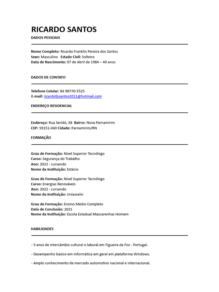 Ricardo Currículo 2024 Atualizado 3 | PDF