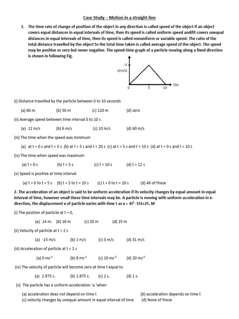Case Study- Motion in a straight line | PDF | Acceleration | Speed