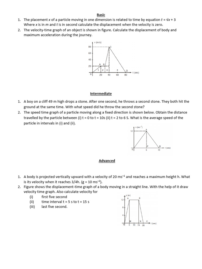 Differentiated Task - Motion in A Straight Line | PDF