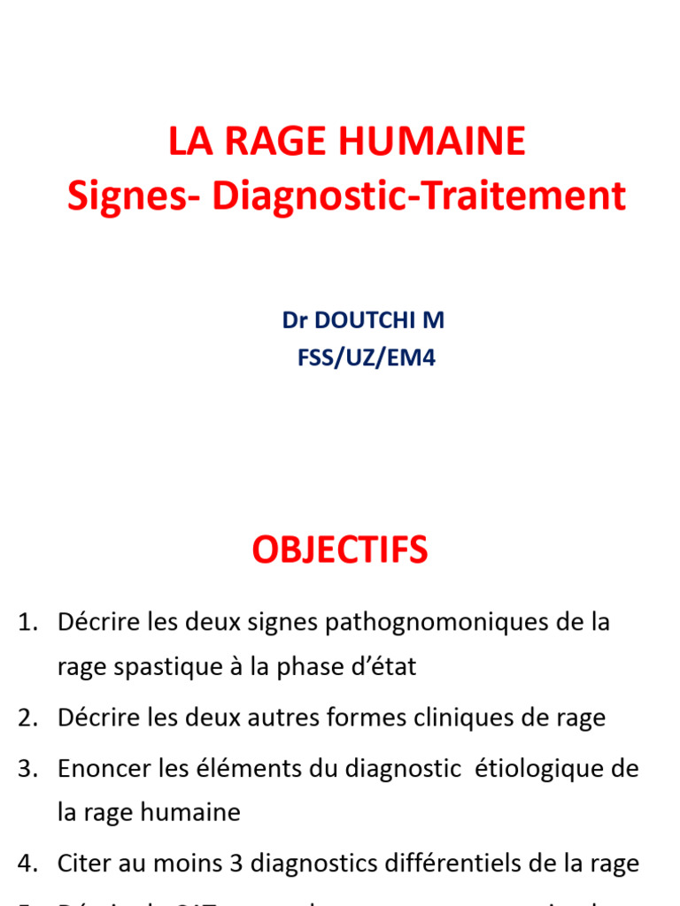 Diagnostic et traitement de la rage humaine | PDF | Rage (maladie ...