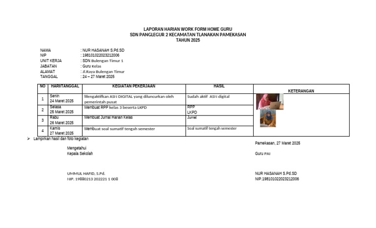 Laporan - WFH - Nur Hasanah | PDF