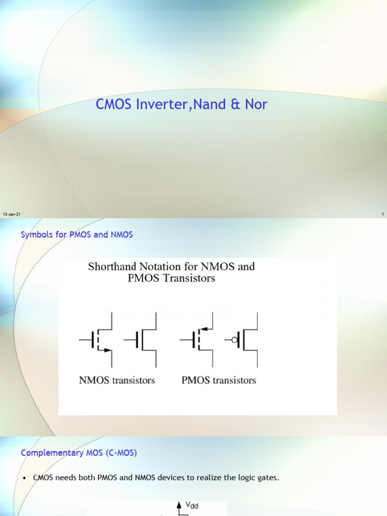 CMOS Inverter and Logic Gates Overview | PDF | Cmos | Logic Gate