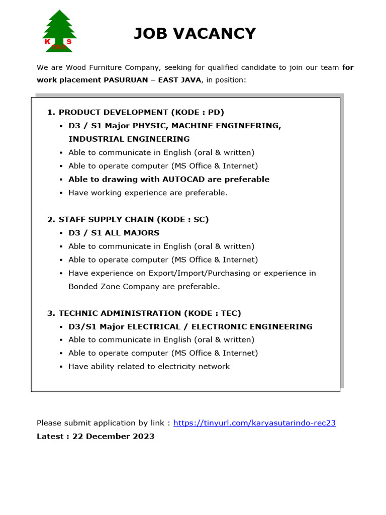 JOB VACANCY PT KS - Dec 2023 | PDF