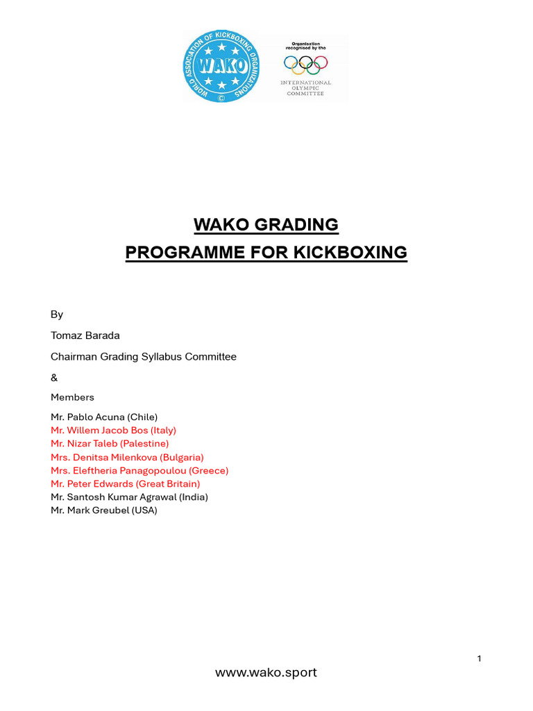 WAKO Grading Programme For KickBoxing by Tomaz Barada Chairman Grading ...