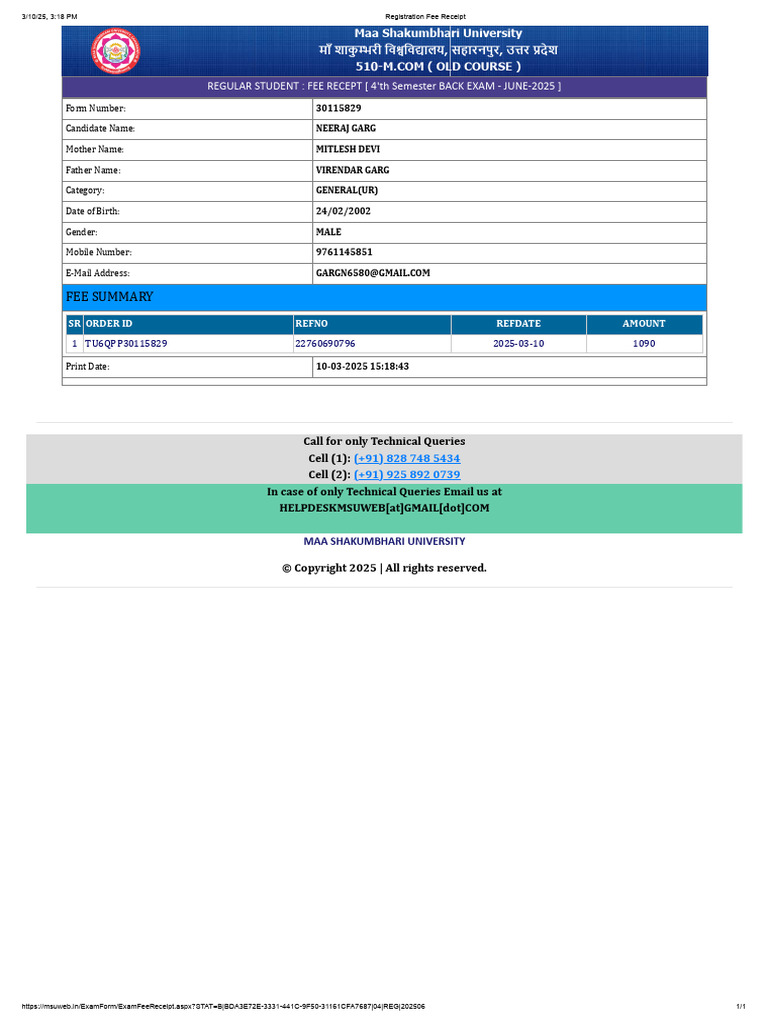 Registration Fee Receipt | PDF | Email | Computer Mediated Communication