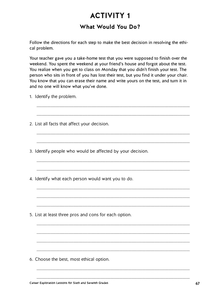 Ethical Decision-Making Activities for Grades 6-7 | PDF