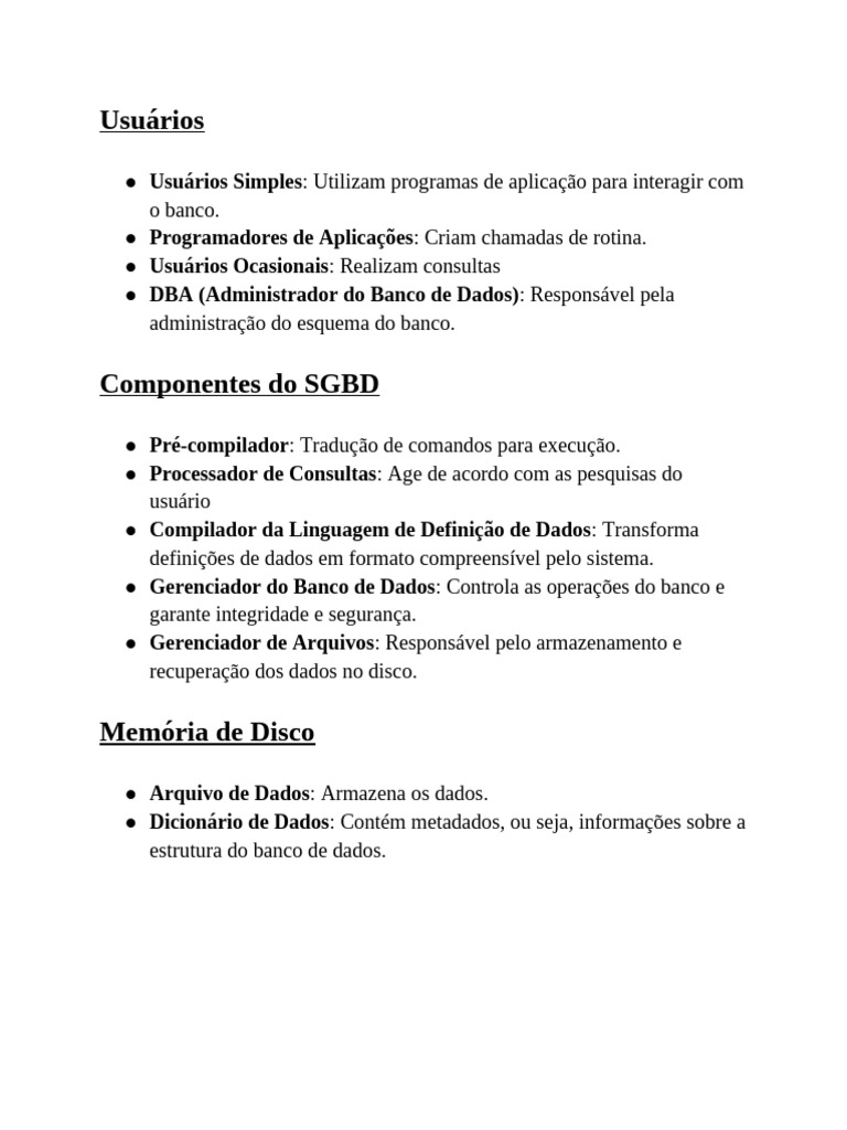 Arquitetura Padrão Dos SGBD e Tipos de Usuários | PDF