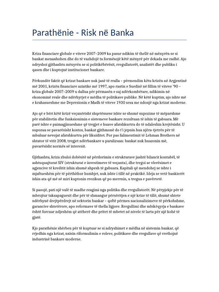 Parathenie e Plote - Risk Ne Banka | PDF