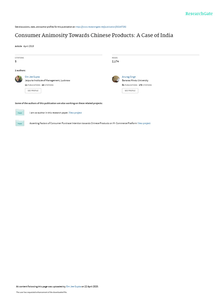 Consumer Animosity Towards Chinese Products: A Case of India | PDF ...