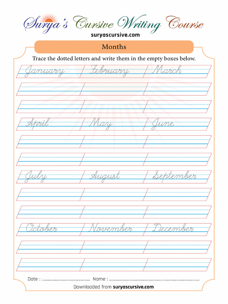 Months in Cursive V2 | PDF