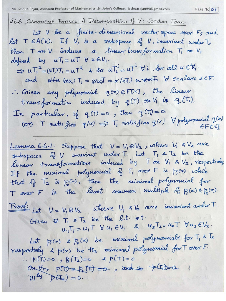 Canonical Forms - A Decomposition of V - Jordan Form | PDF