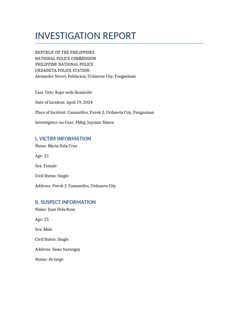 Investigation Report Sample | PDF