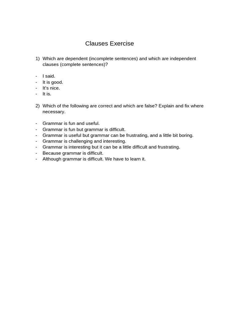 Clauses Exercise | PDF