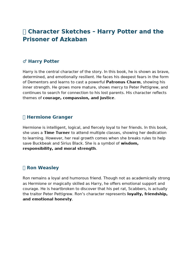 Character Sketches: Prisoner of Azkaban | PDF | Harry Potter | Mythography