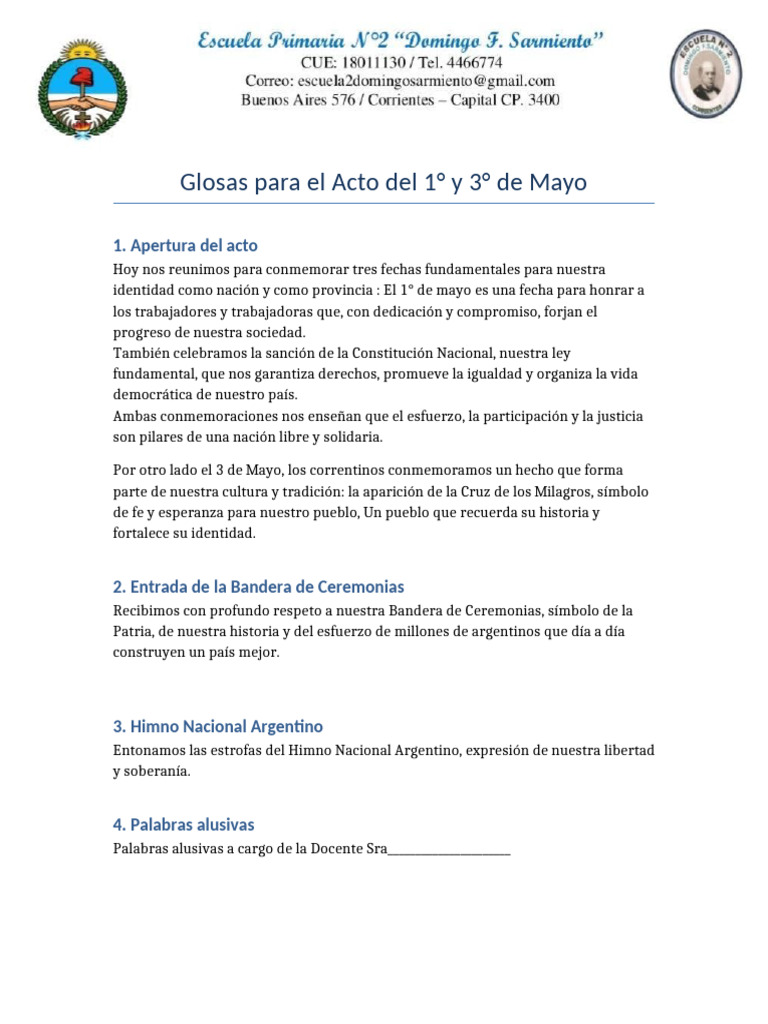Glosas para el Acto del 1° y 3° de Mayo | PDF