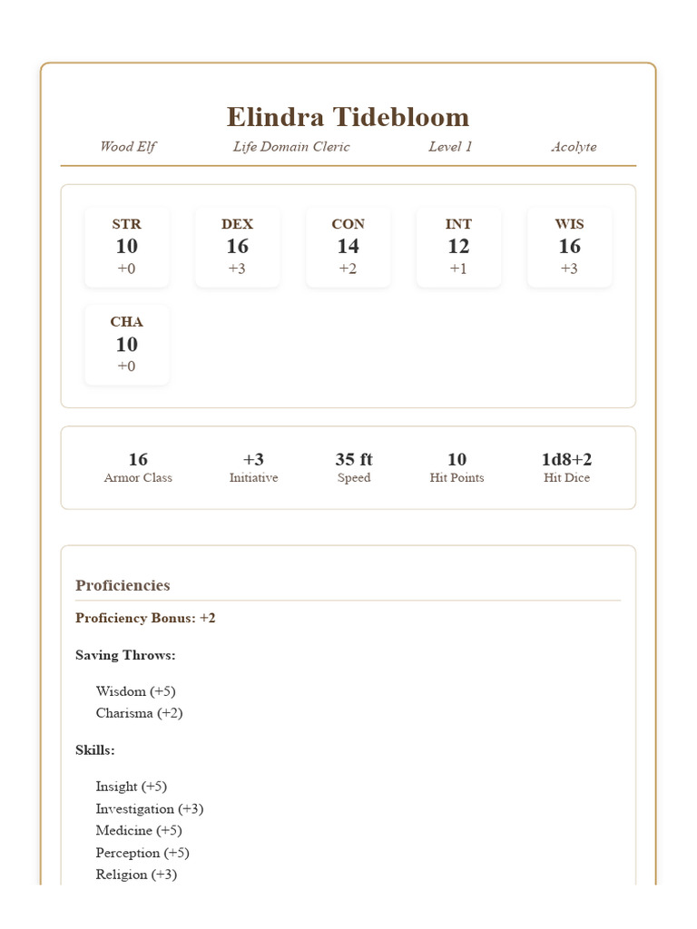Life Cleric Character Sheet lvl1 | PDF