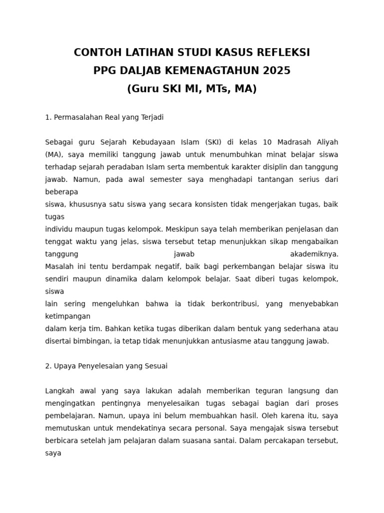 Studi Kasus Refleksi PPG 2025 | PDF