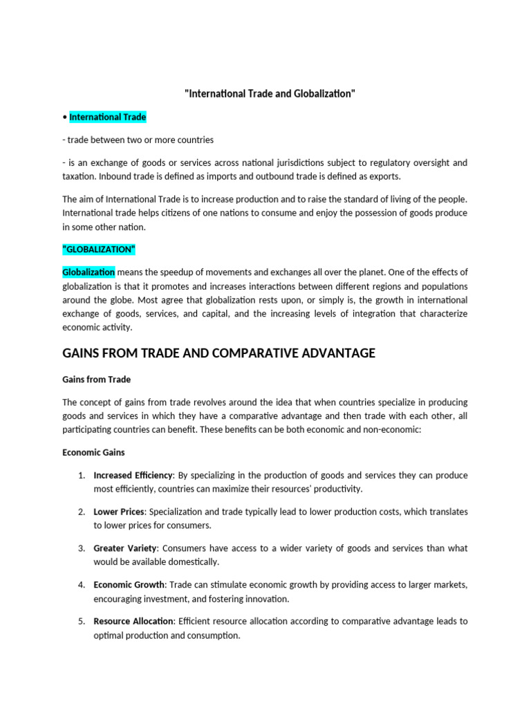 International Trade and Globalization | PDF | Protectionism | Exports