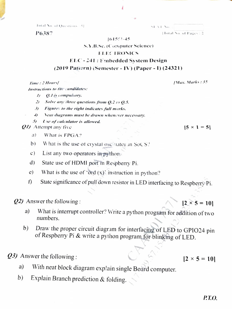 Embedded System Question Paper | PDF | Raspberry Pi | System On A Chip