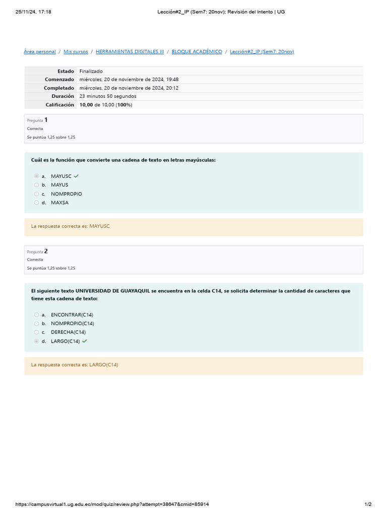 Lección#2_IP (Sem7_ 20nov)_ Revisión del intento _ UG_2.0 | PDF | Informática | Datos de computadora