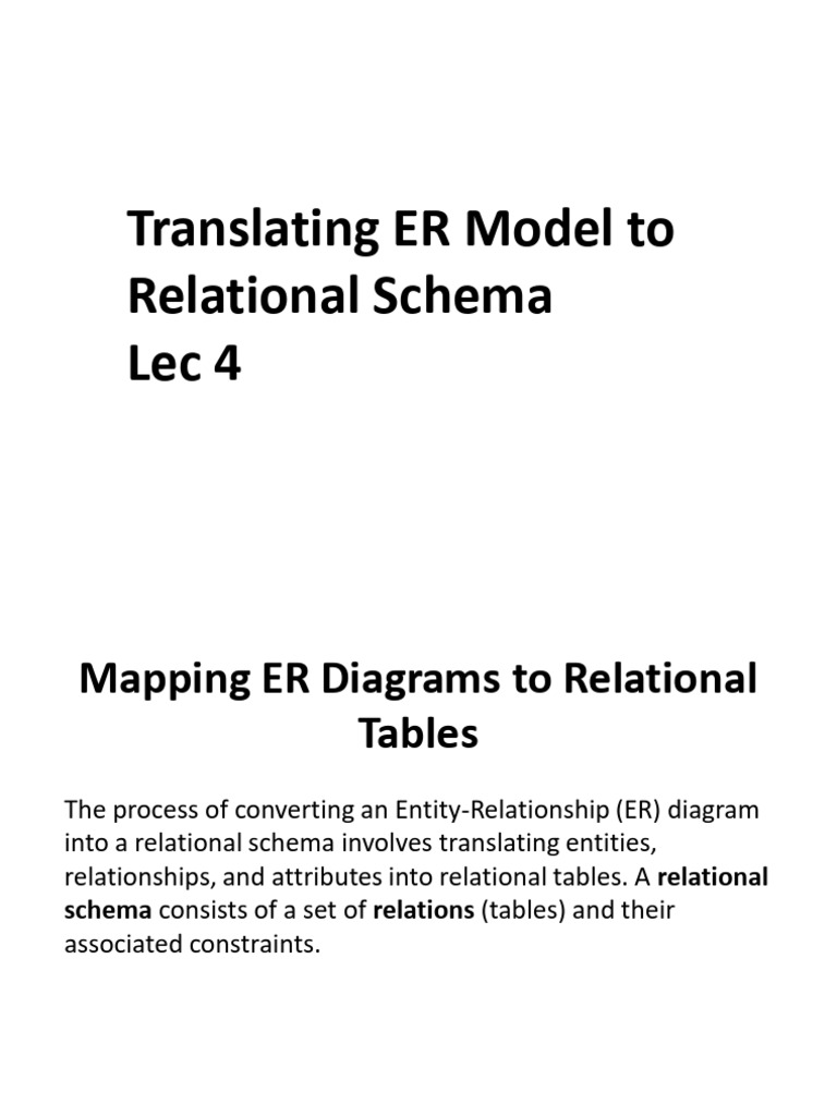 Lec 4 ER Models To Realtional Schema | PDF | Relational Model | Data Management