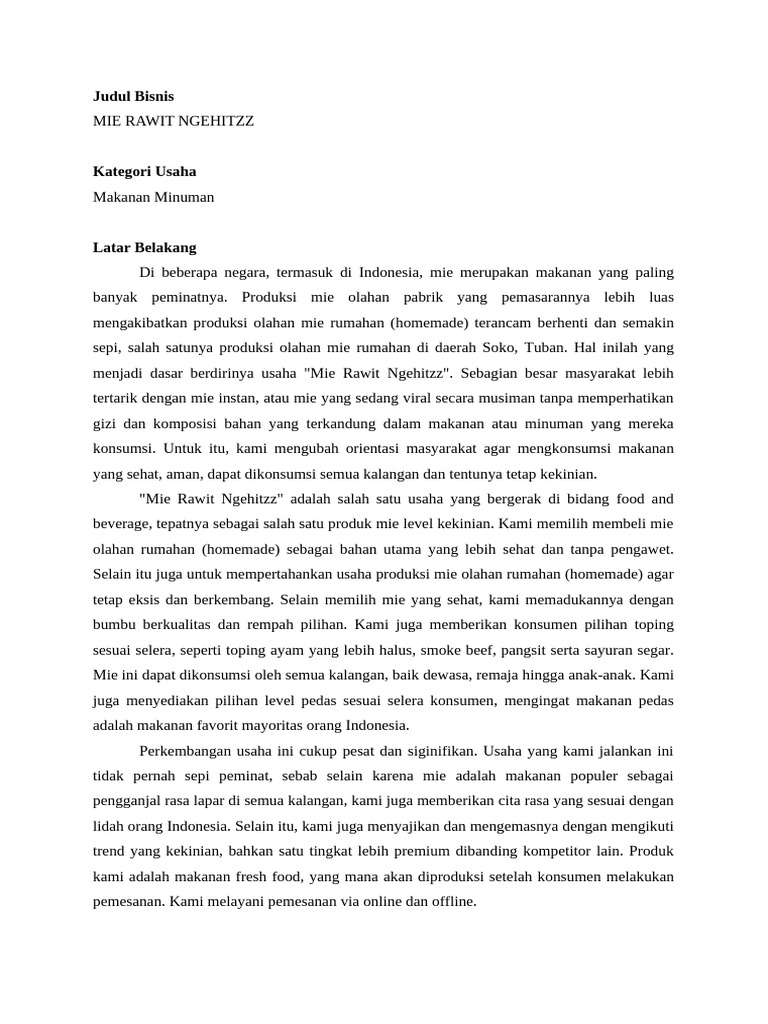 Proposal Mie Rawit Ngehitxzz | PDF