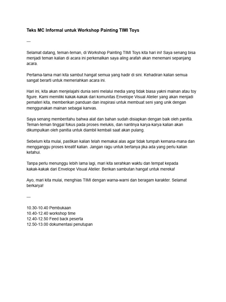 Teks MC Informal Untuk Workshop | PDF