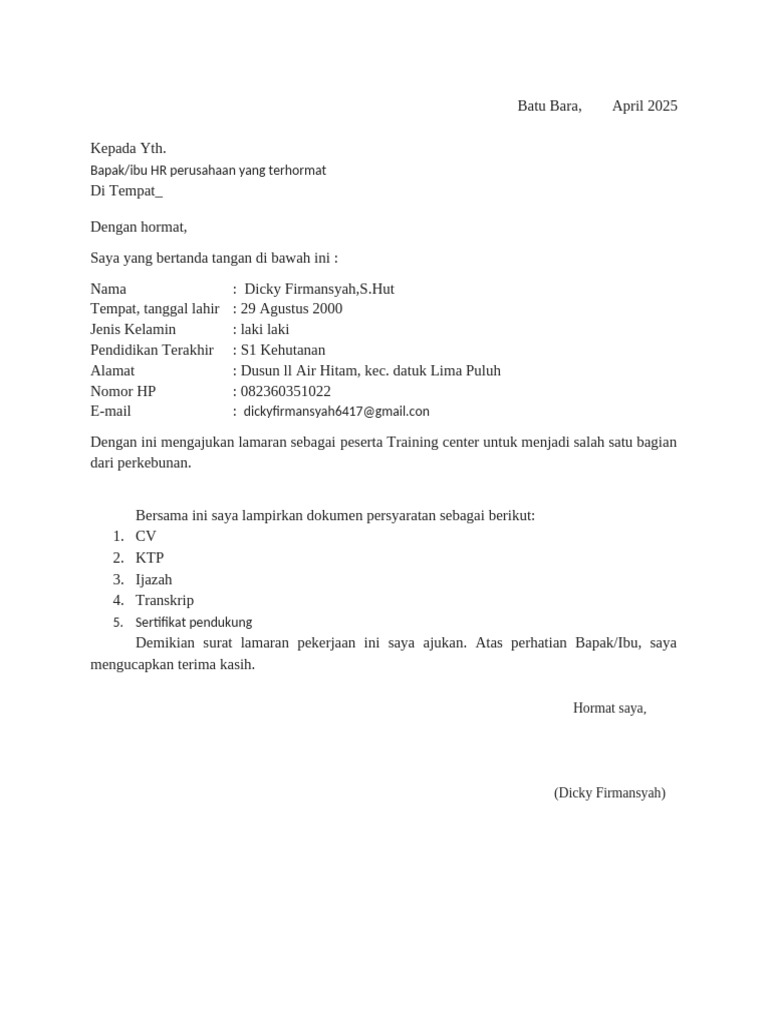 Format Surat Lamaran | PDF