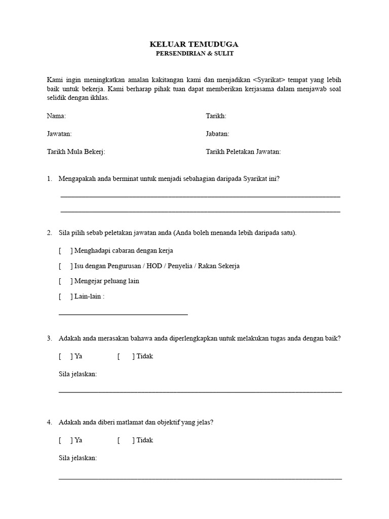 Borang Keluar Temuduga | PDF