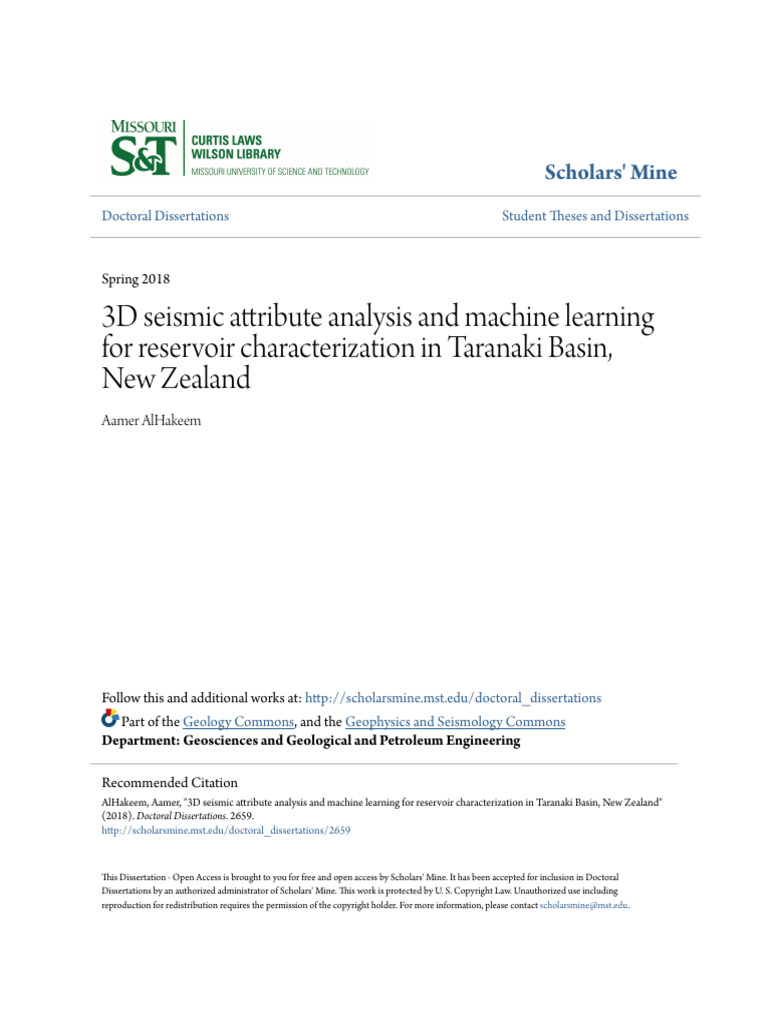 3D Seismic Attribute Analysis and Machine Learning For Reservoir Characterization in Taranaki ...
