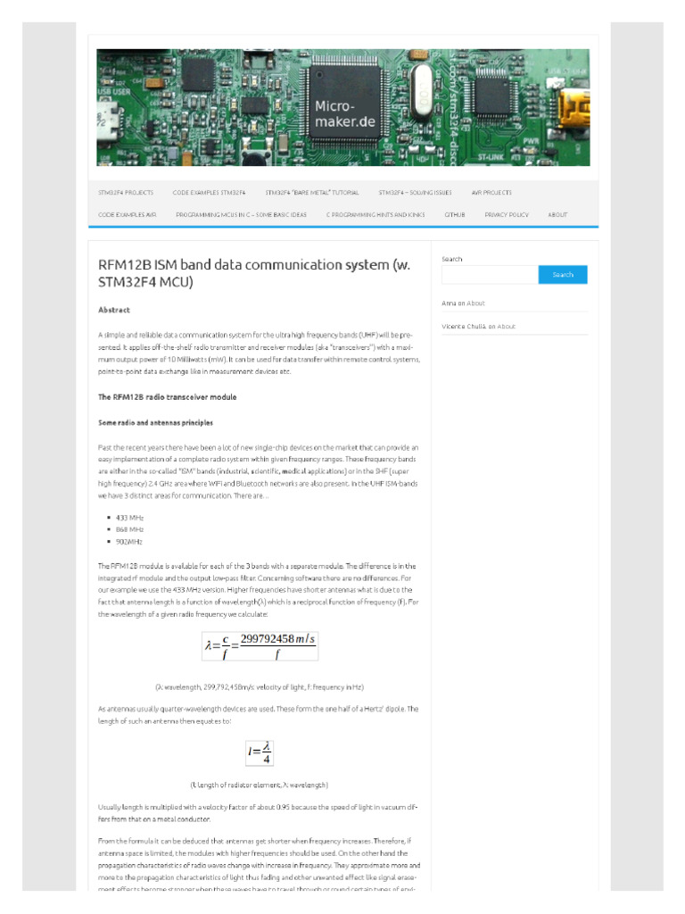 RFM12B ISM band data communication system (w. STM32F4 MCU) | PDF