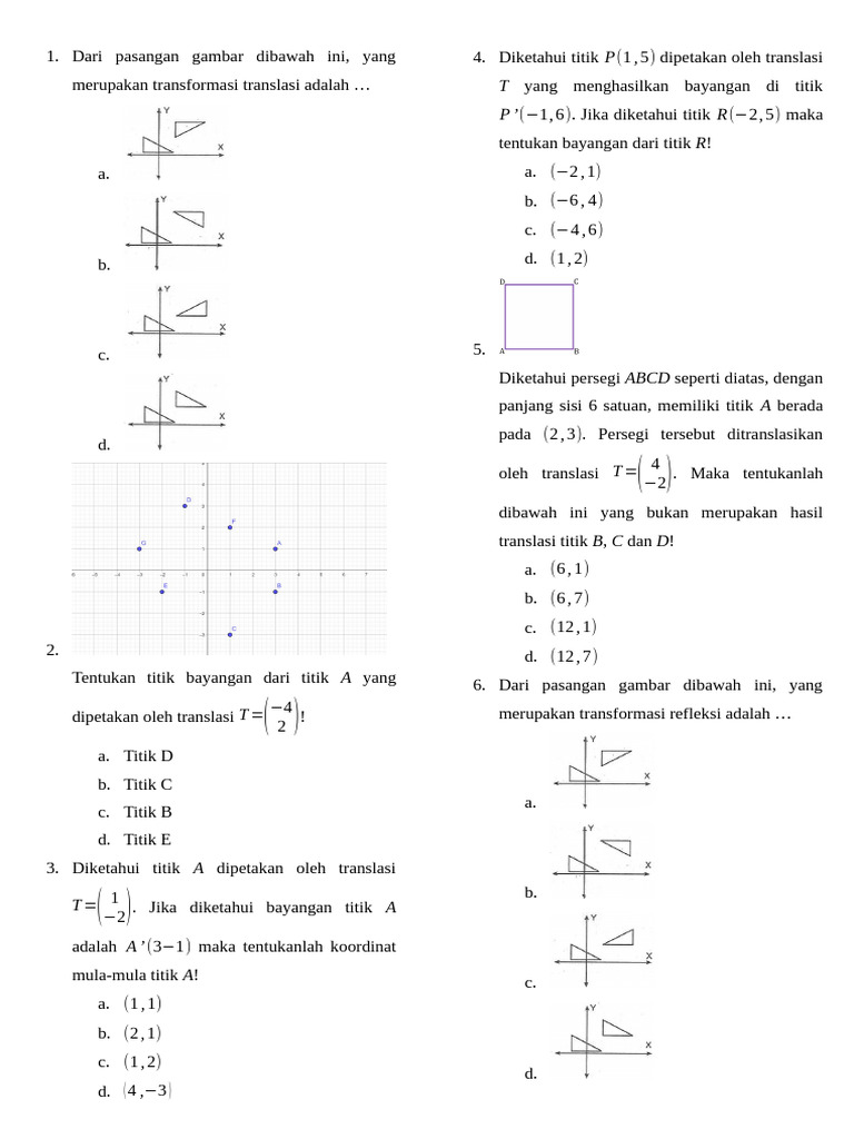 Transformasi Geometri: Translasi, Refleksi, Rotasi, dan Dilatasi | PDF