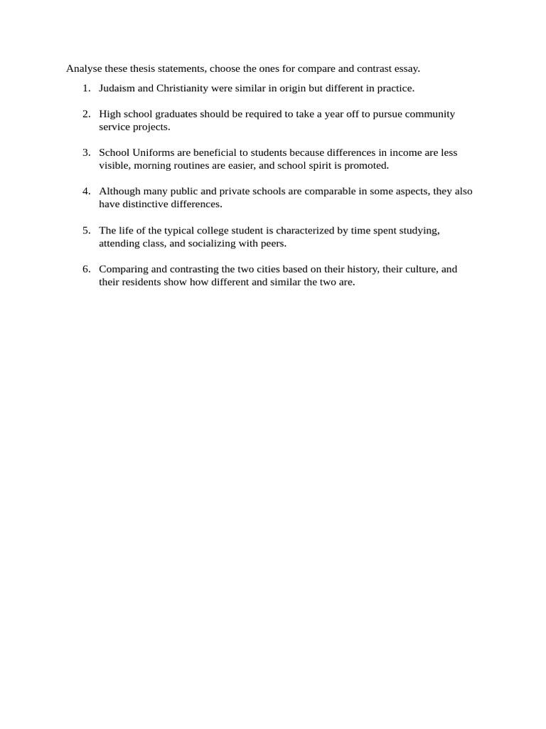 Compare Contrast Thesis Statements | PDF