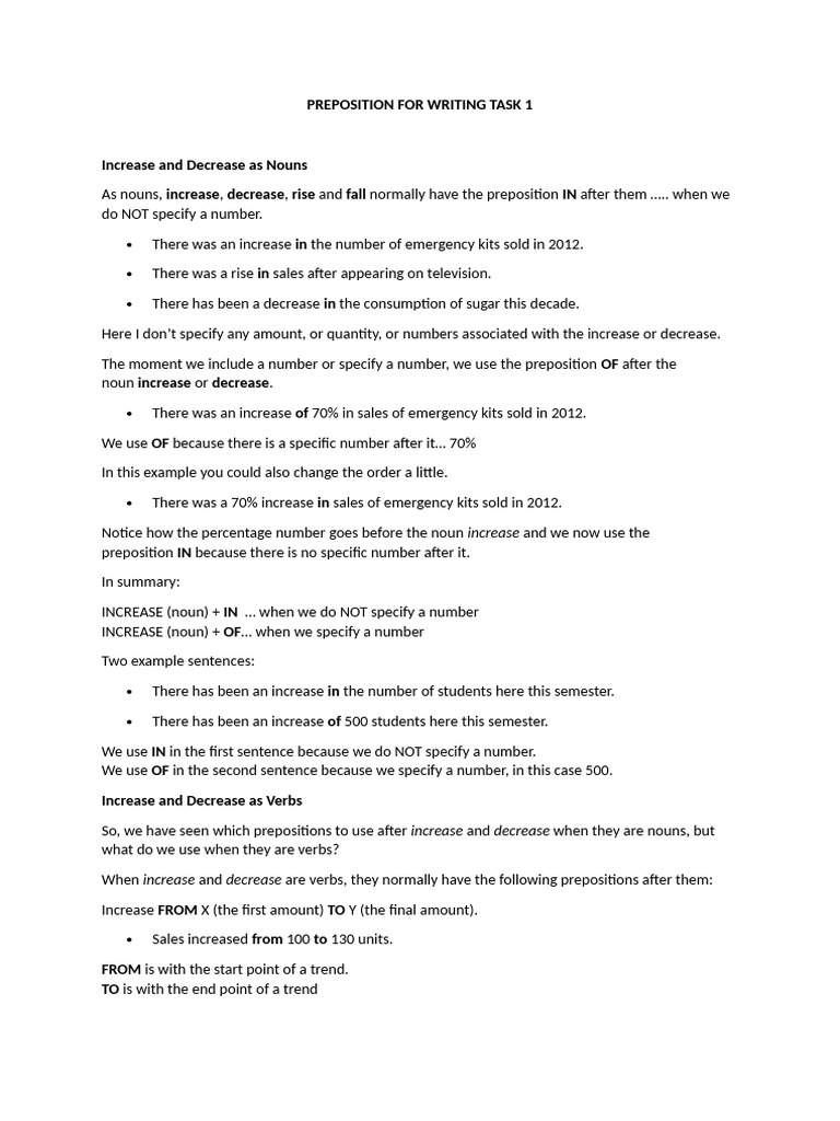 Prepositions for Increase and Decrease | PDF | Verb | Linguistic Typology